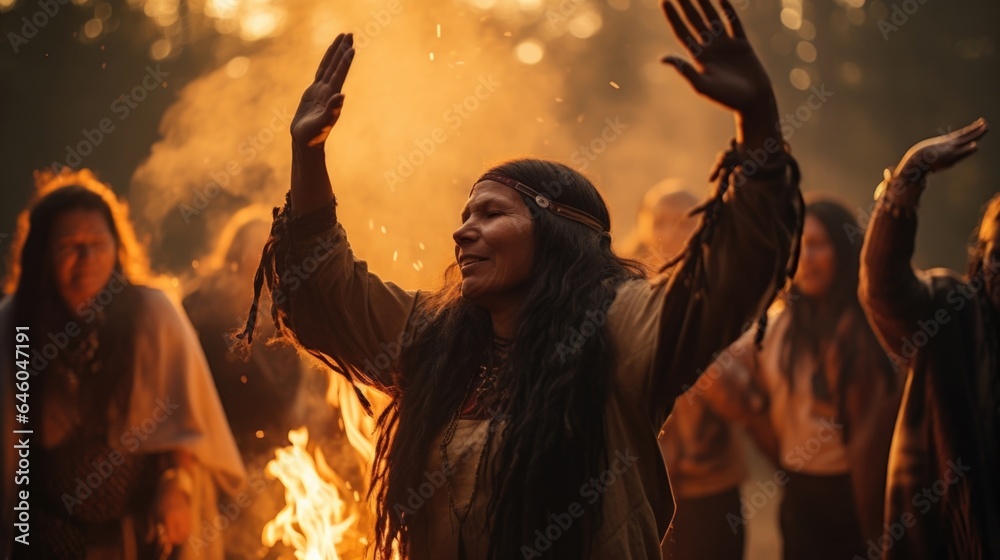 middleaged woman of Native American descent seen in wilderness with ...