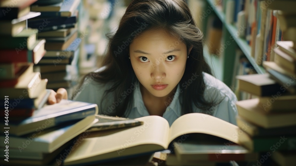 Hidden away in private corner of overcrowded school library, Asian ...