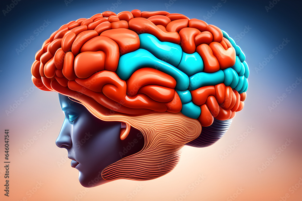 Cross section of the human brain, showcasing different regions and ...
