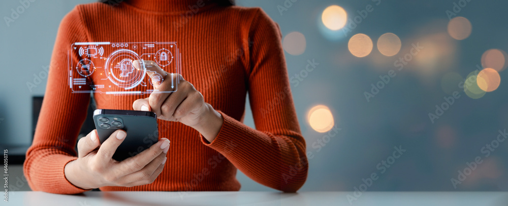 AI, Artificial Intelligence. woman show ideas technology smart robot AI ...