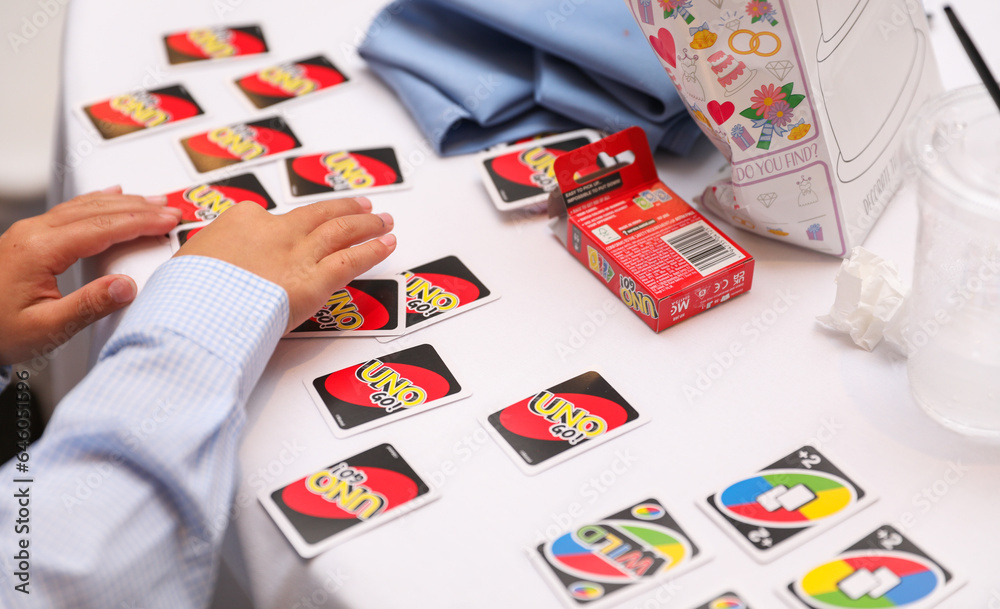 chicago, illinois, usa, sept. 10, 2023, kids playing Colorful Uno ...