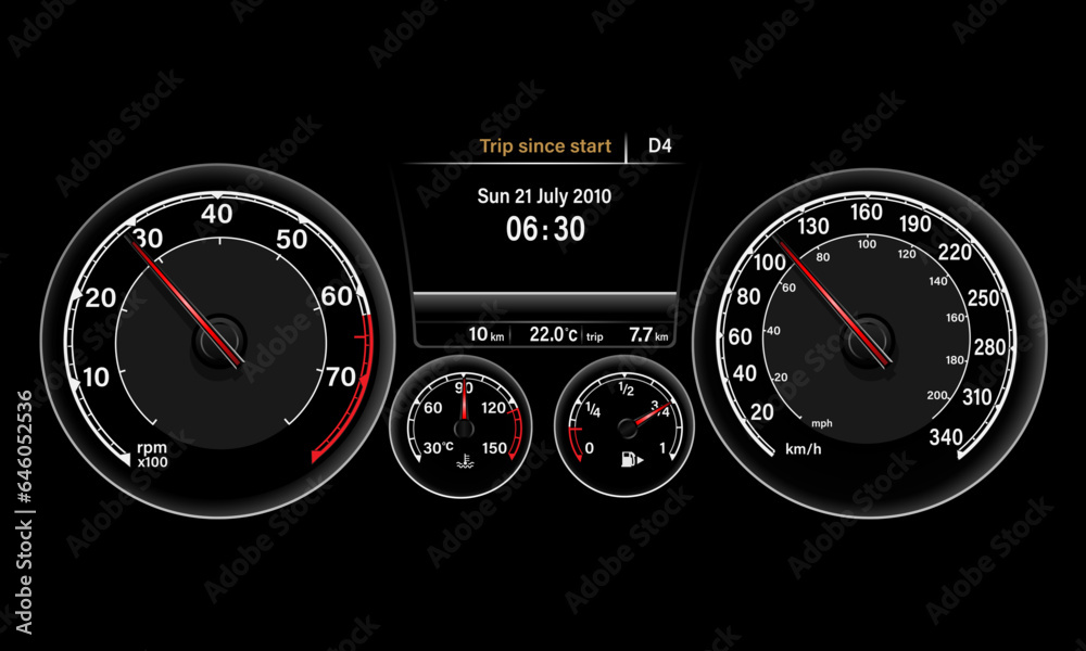 Car dashboard speedmeter technology design modern futuristic on boack ...