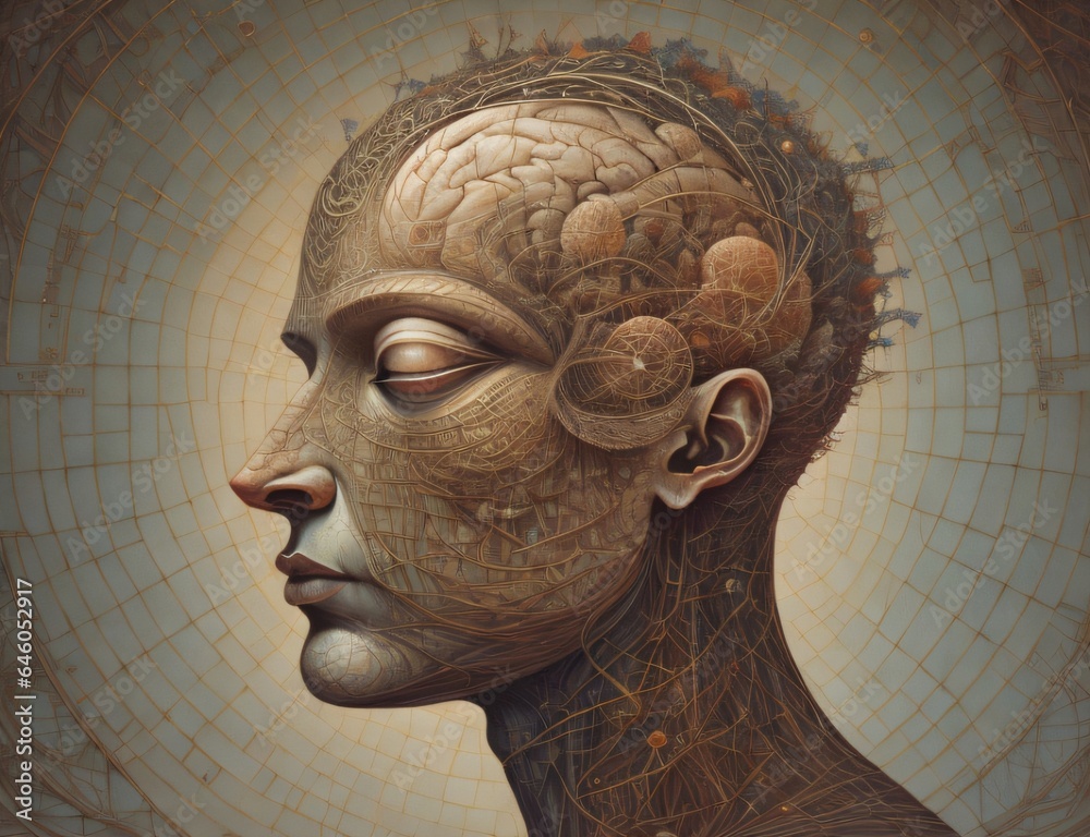 Picture illustrating an amalgamation of human profile and fractal ...