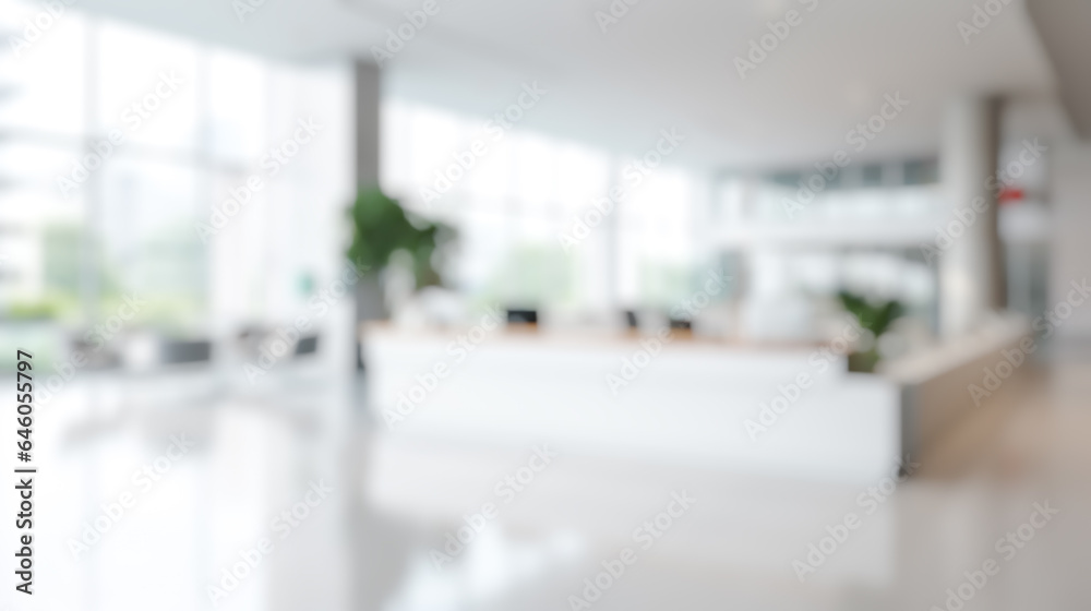 blurred white office lobby reception building background, defocus ...