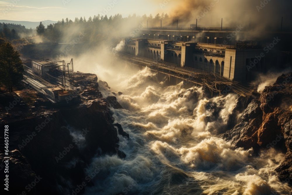 Harrowing scenes of large river floods and devastating floods. Stock ...