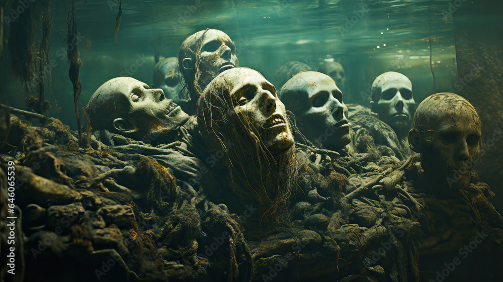 Dead bodies underwater after the universal flood on earth the Gods ...