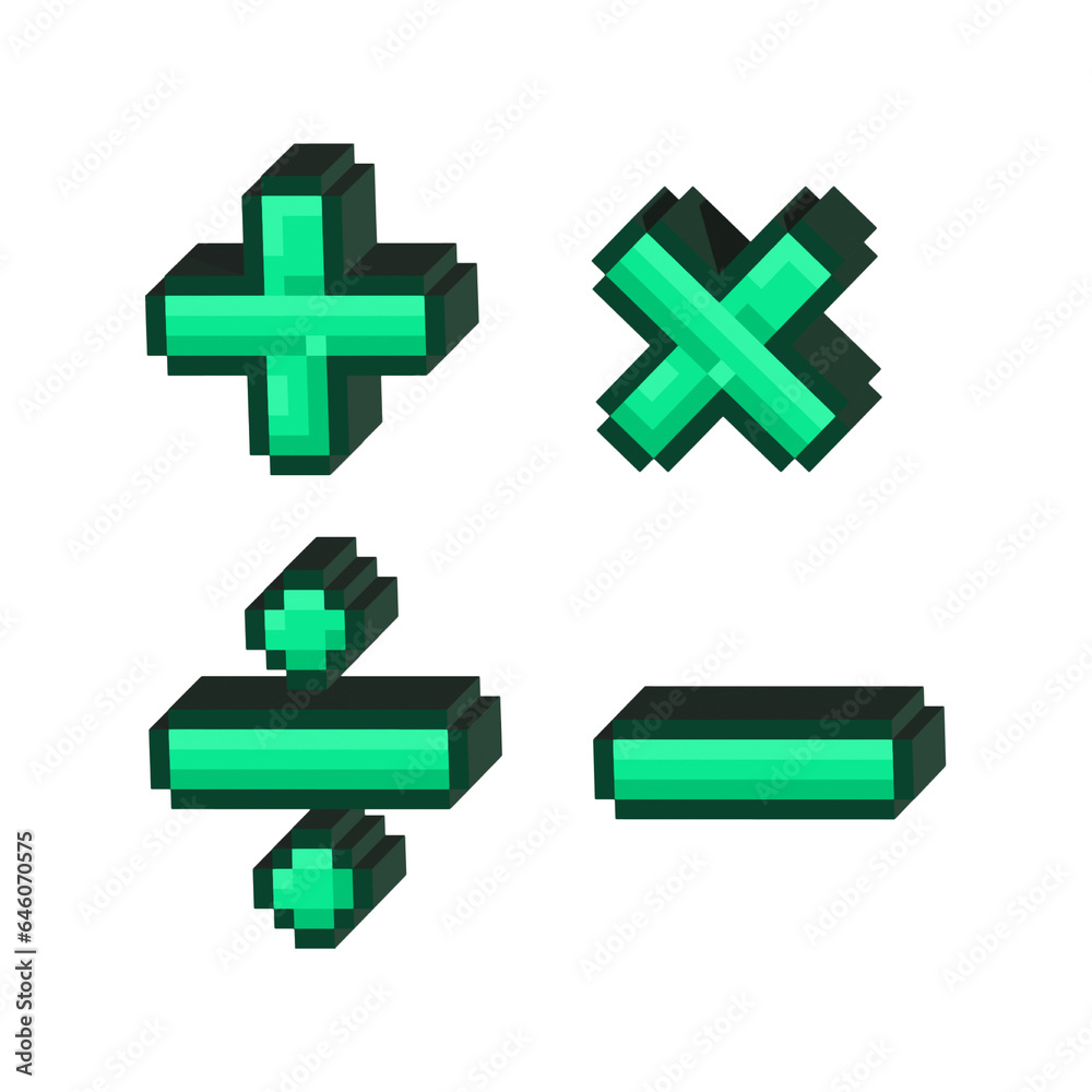 Isometric Pixel art 3d number calculation of for items asset. simple 3d ...