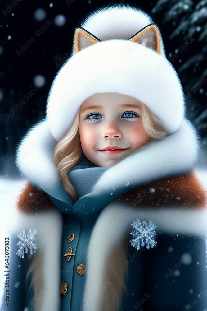 girl in clothes snow queen and smal little boy in the embrace of the ...