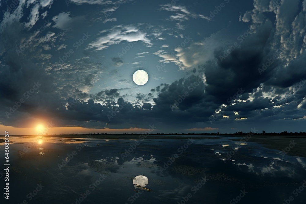 Dark stormy sky with bright moon. 360 HDRI map. Equivalent projection ...