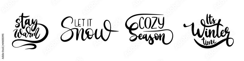Hand lettering set to christmas holiday design, winter time handwritten ...