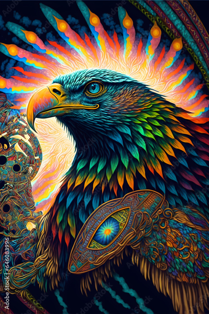 Aagle power animal illustration. Psychedelic vision after taking ...