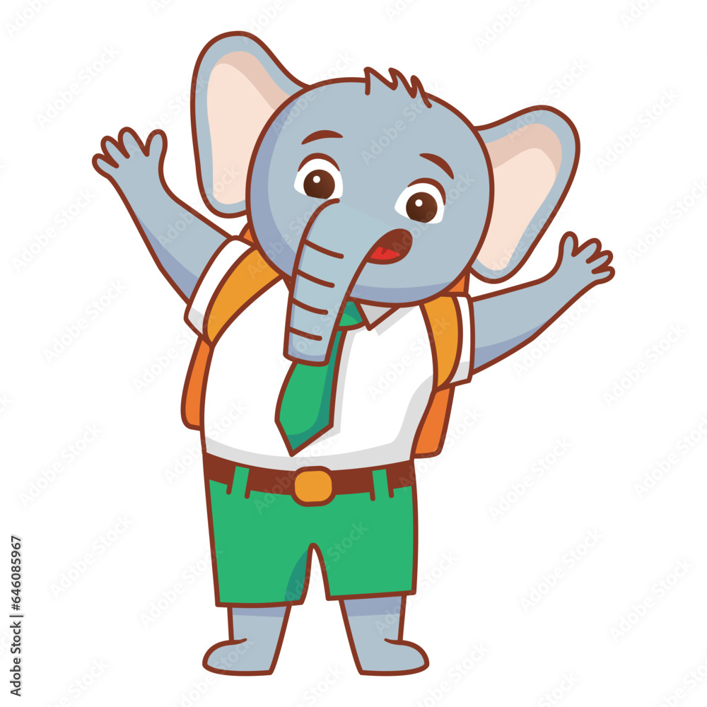 Cute elephant with backpack go to school.Animal back to school.The ...