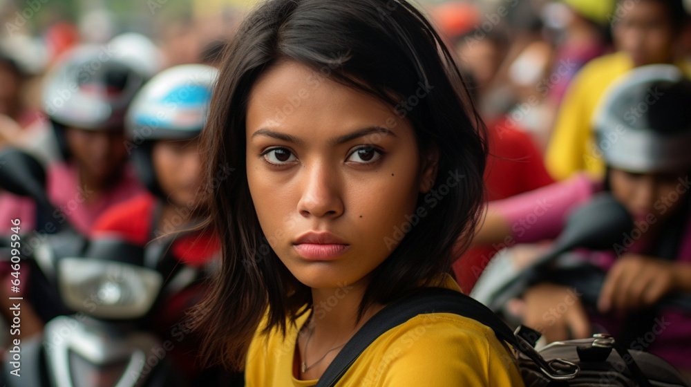 A Local Young Adult Woman Is A Bit Annoyed By The Chaos And Dense Crowds In Traffic When