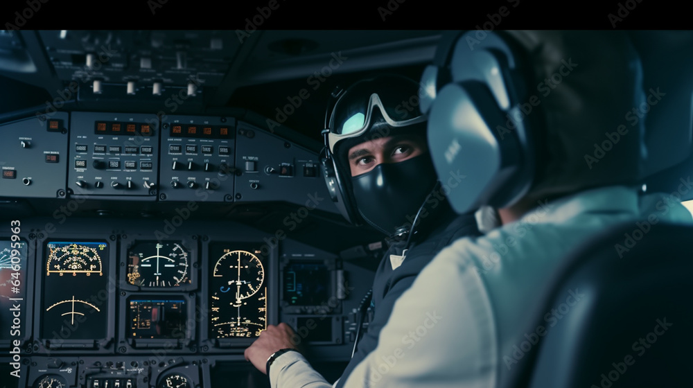 a terrorist, a man is with the pilot in the cockpit of a passenger ...