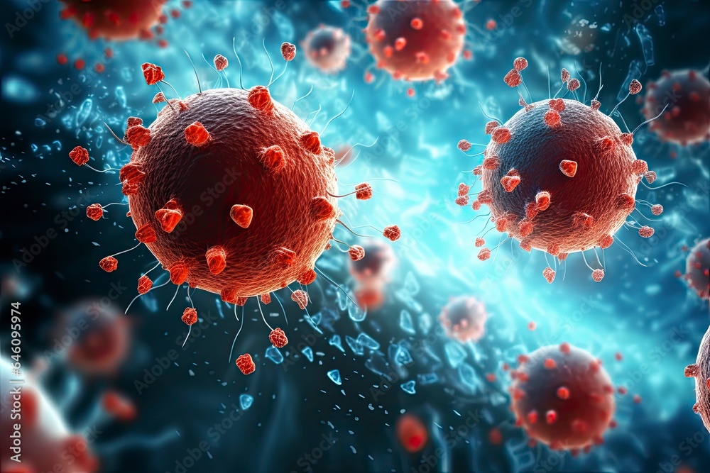 Red and blue blood cells under a microscope created with Generative AI ...