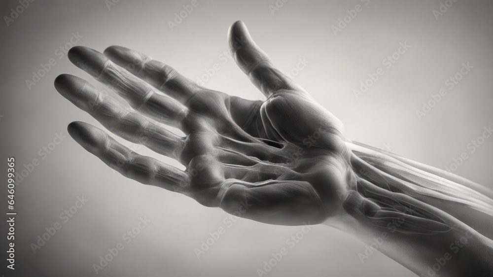 Abstract Anatomy of the palmar surface of the hand and its contents ...