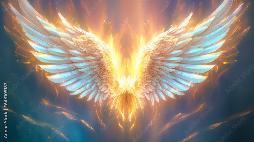 Graceful Serenity: Celestial Angel Wings Spread Wide in Delicate ...