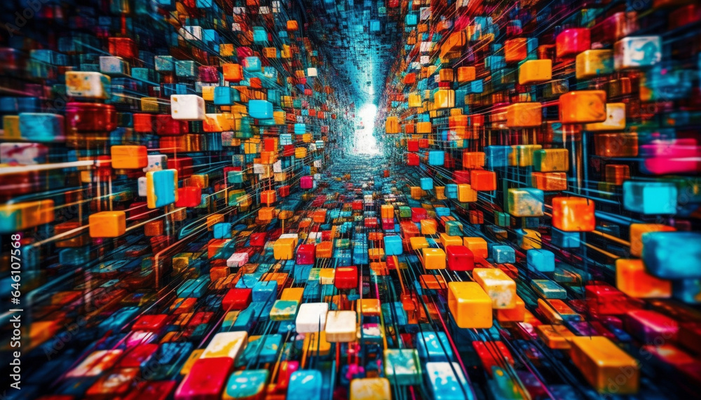 Futuristic computer network architecture illuminates modern skyscraper ...