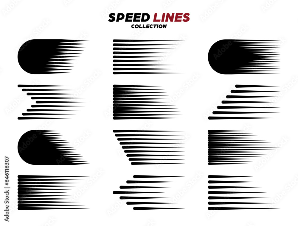 Black cartoon or comic speed lines with round corners. Simple line with ...
