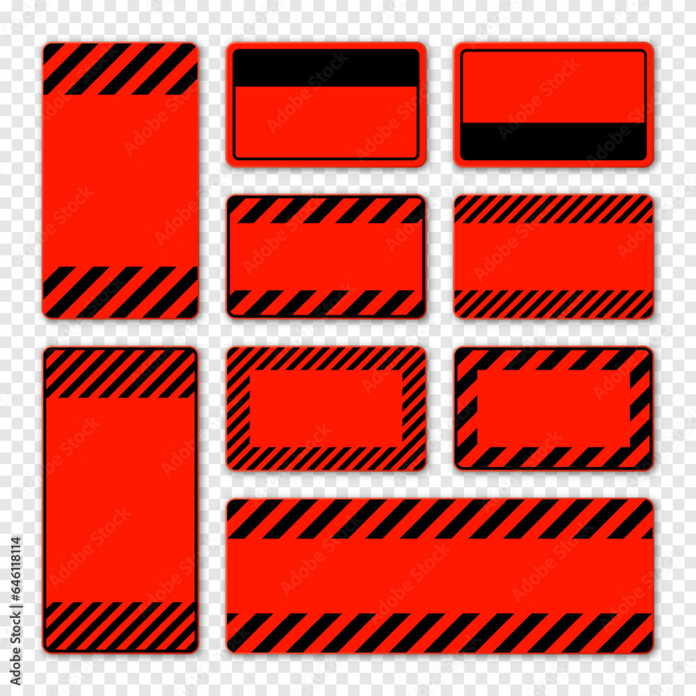 Various blank red warning signs with diagonal lines. Attention, danger ...