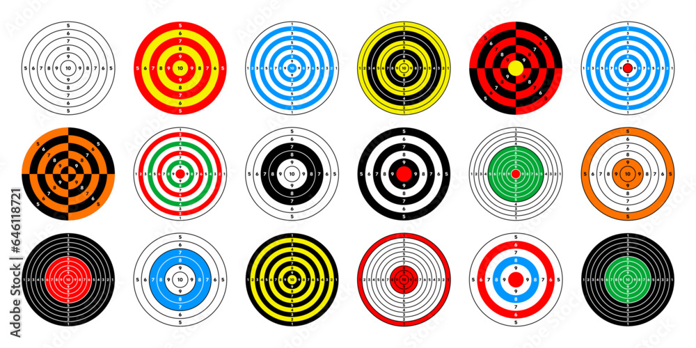 Shooting range paper targets. Round target with divisions, marks and ...