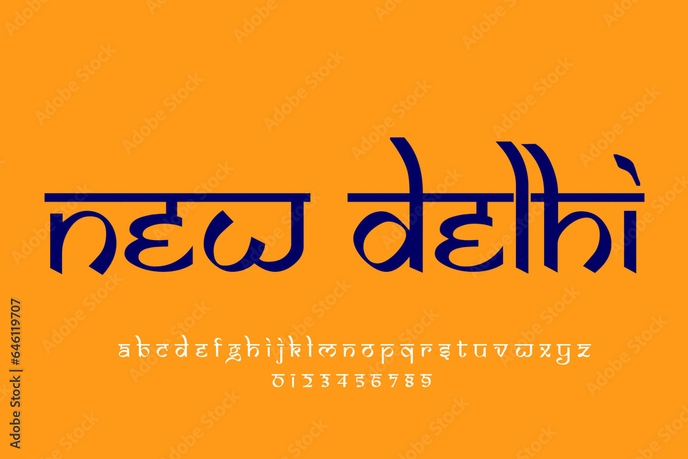 Indian City New Delhi text design. Indian style Latin font design ...