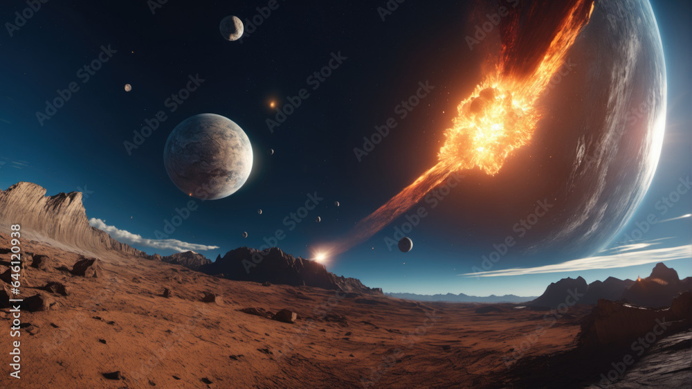 Epic Collision and Destruction on Planet Surface. Ideal for video game ...