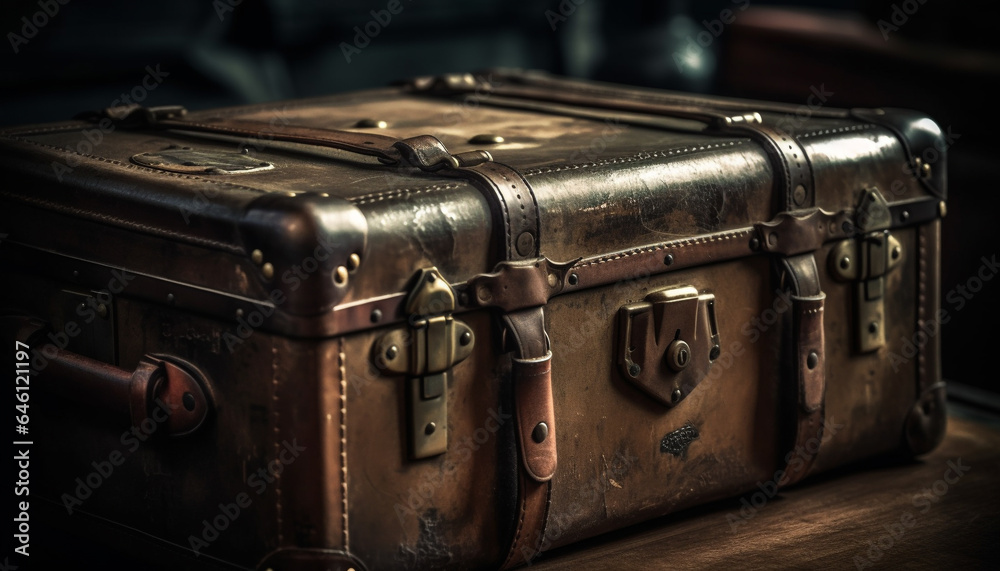 Leather suitcase handle rusty, old fashioned lock Antique luggage ...
