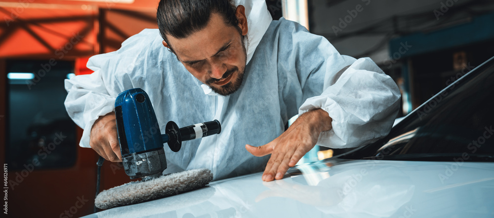 Automotive repair shop, concept of car detailing and polishing by ...