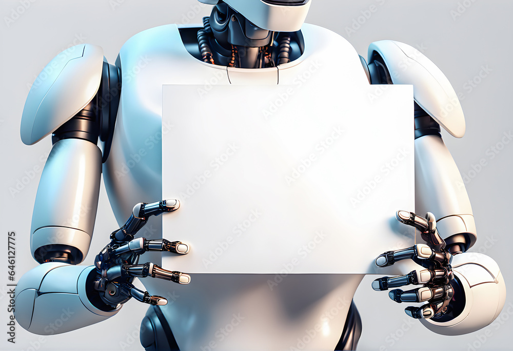 AI robot People wearing white t-shirt Holding Blank white Sign. blank ...