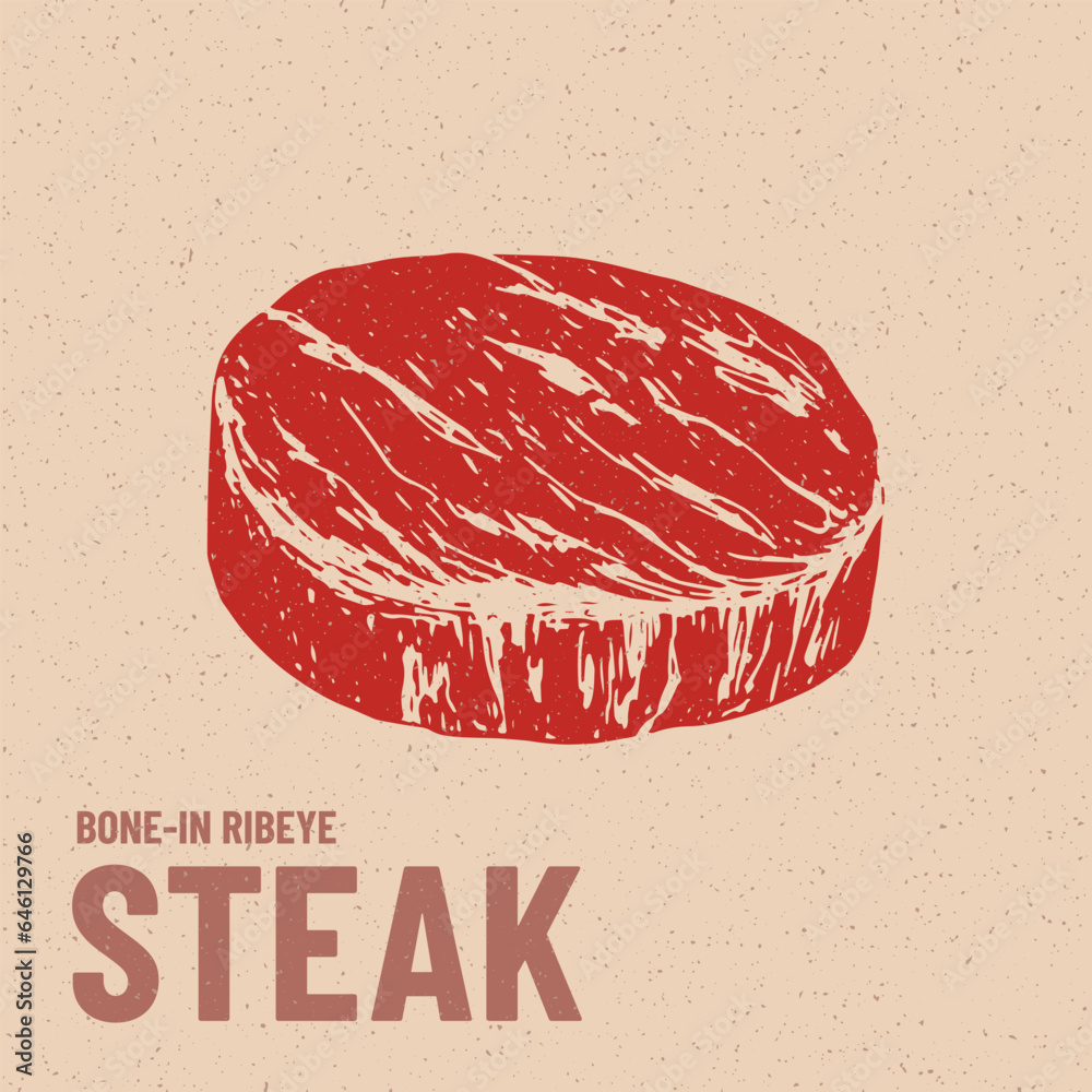 Filet mignon steak illustration. Raw red meat. Sketch style steak. Hand ...