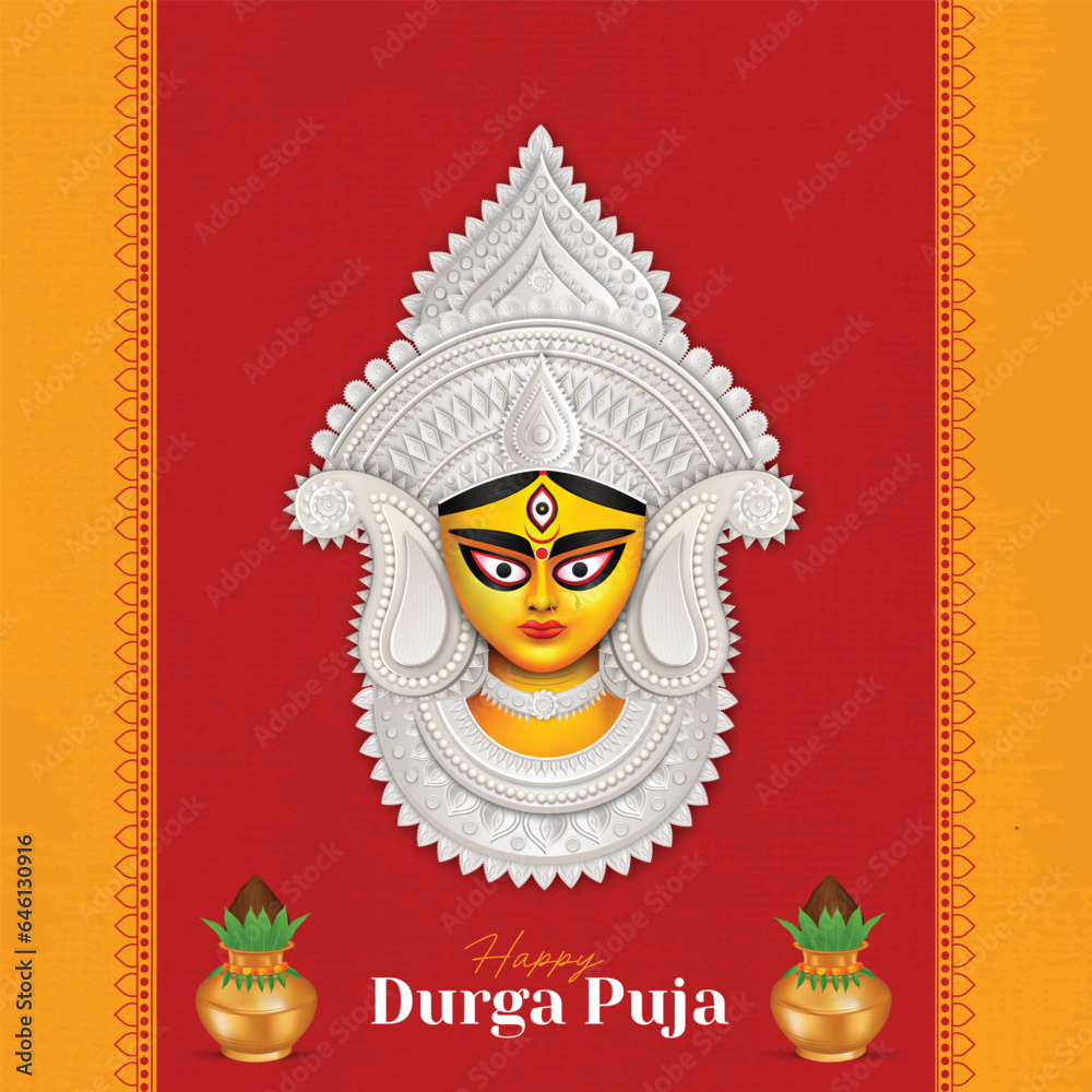 Goddess Maa Durga Face in Happy Durga Puja, Dussehra, and Navratri ...
