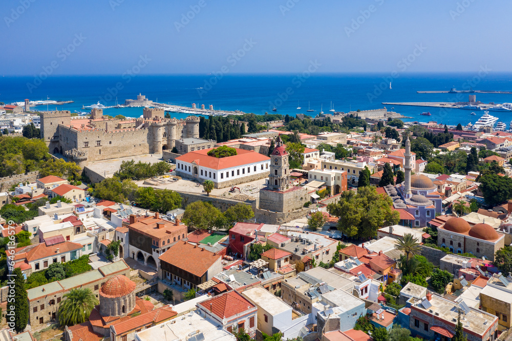 Antique architecture of old town, famous Knights Grand Master Palace ...