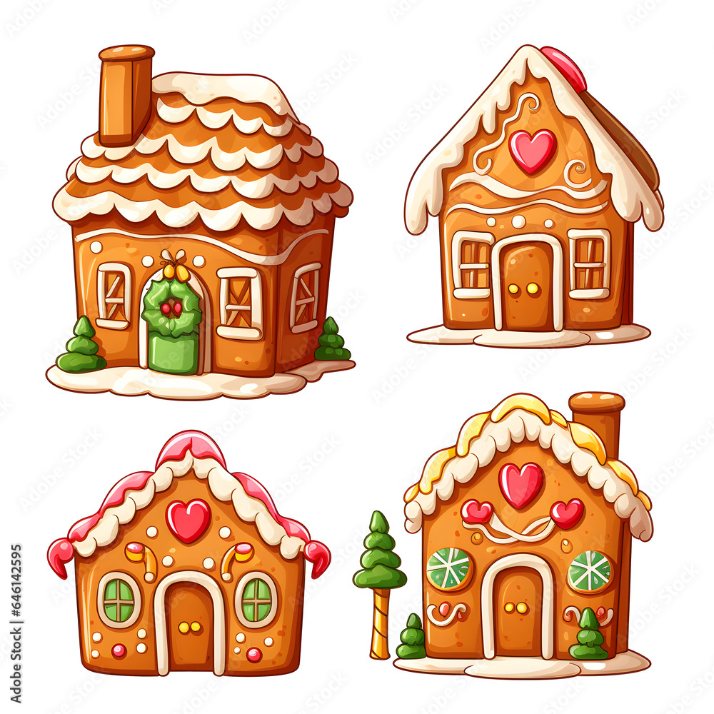Cartoon cliparts of gingerbread house, transparent background Stock ...