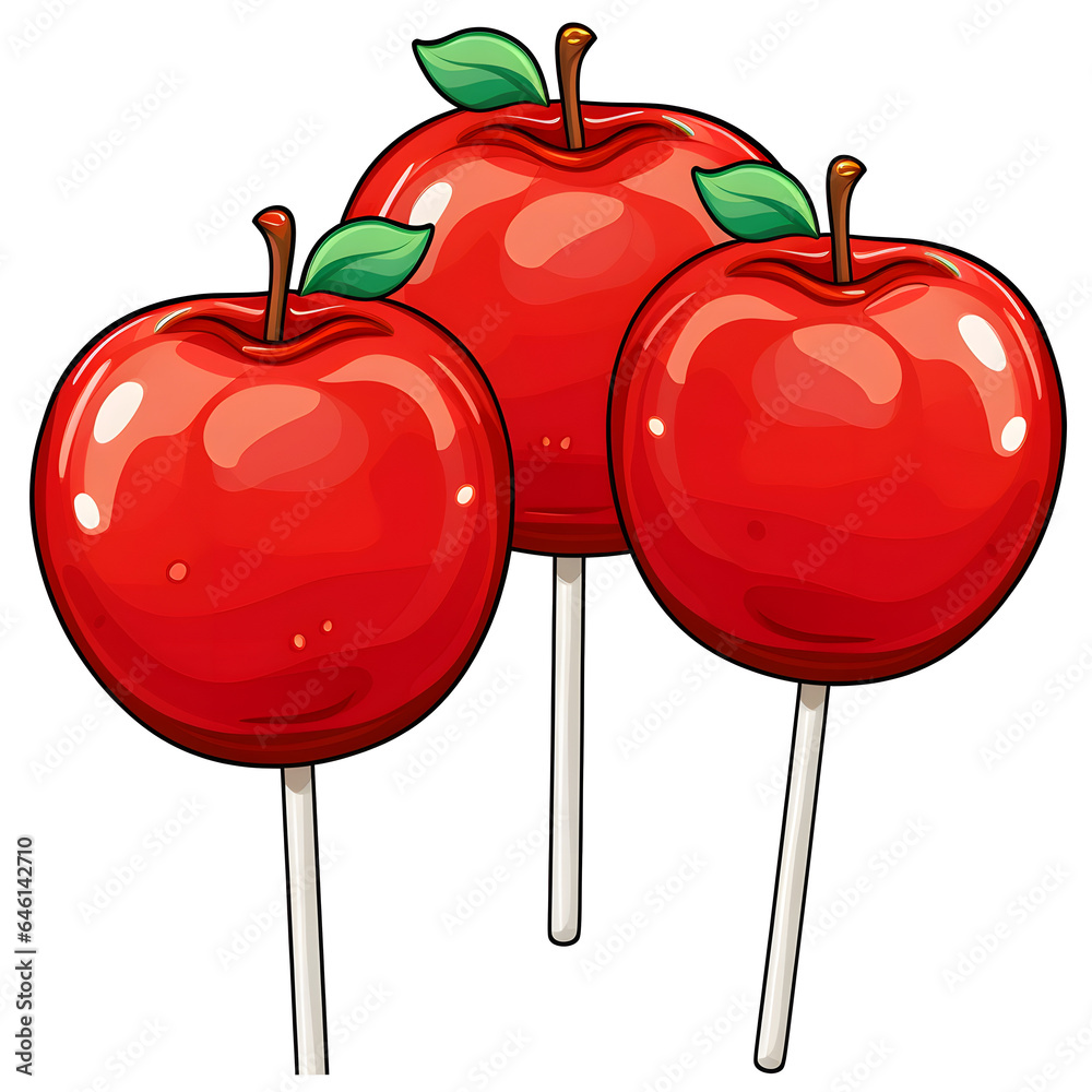 Cartoon cliparts of candy apple on a stick, transparent background ...