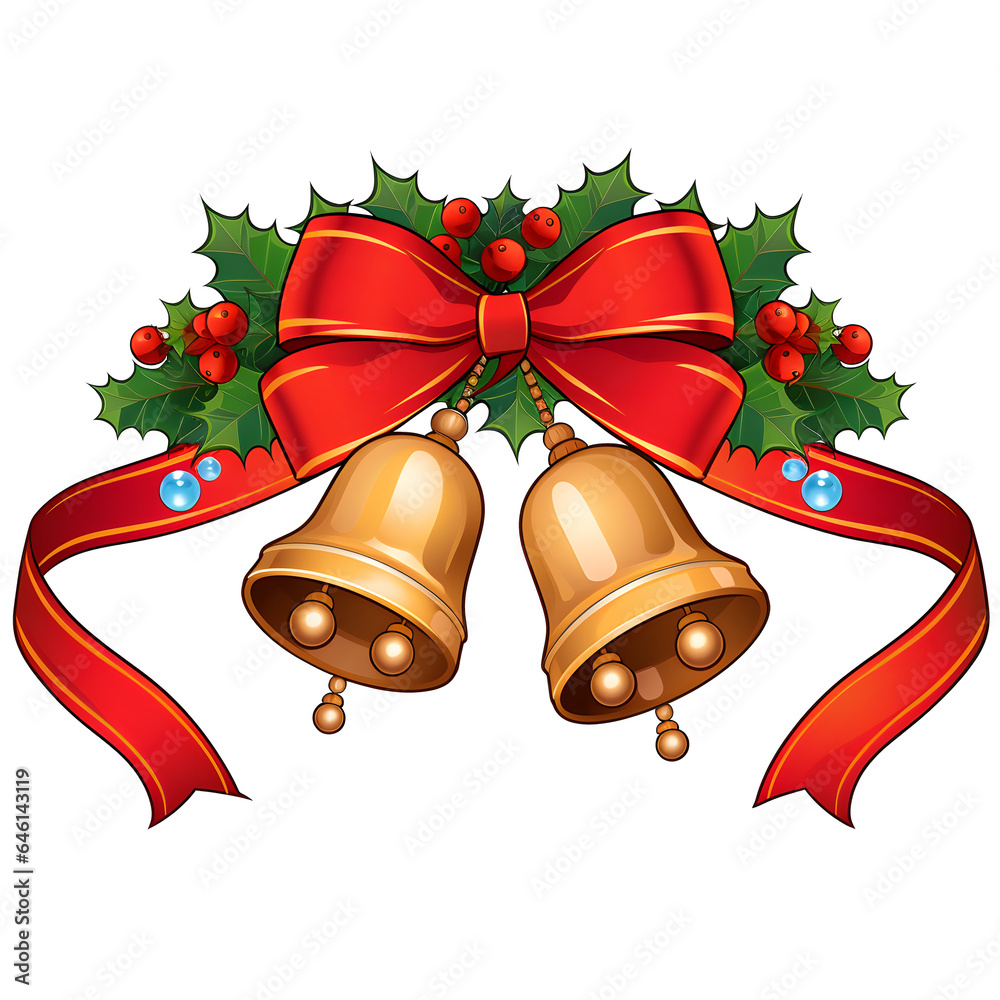 Cartoon cliparts of sleigh bells on a ribbon, transparent background ...
