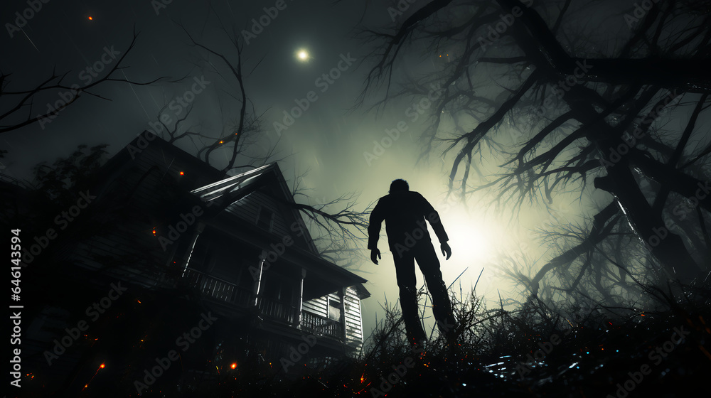 Halloween - Spooky and Scary Trees - Extreme low angle shot - black and ...
