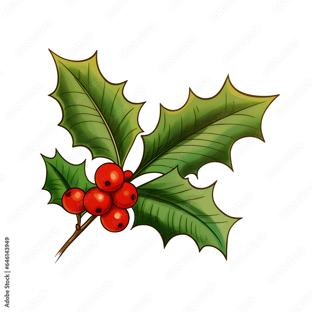 Cartoon clipart of holly leaves and berries, transparent background ...