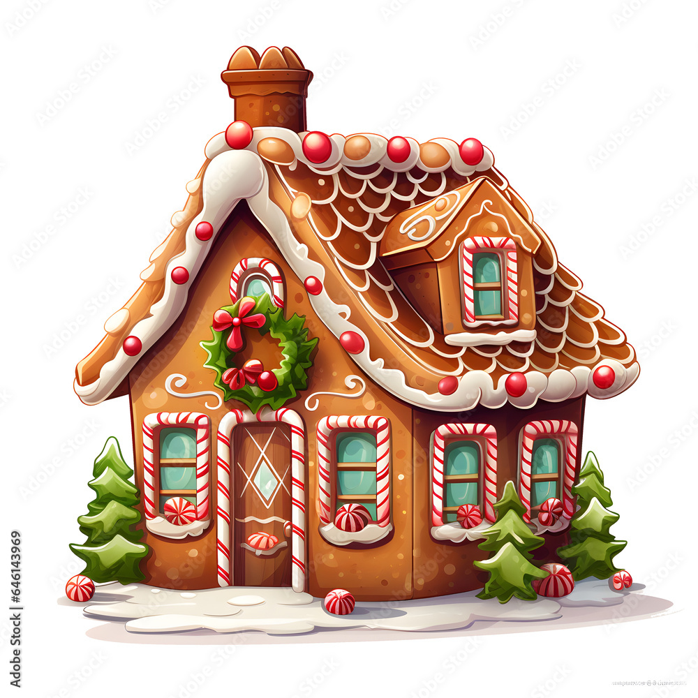Cartoon clipart of a gingerbread house with icing details, transparent ...