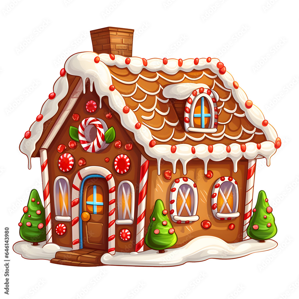 Cartoon clipart of a gingerbread house with icing details, transparent ...