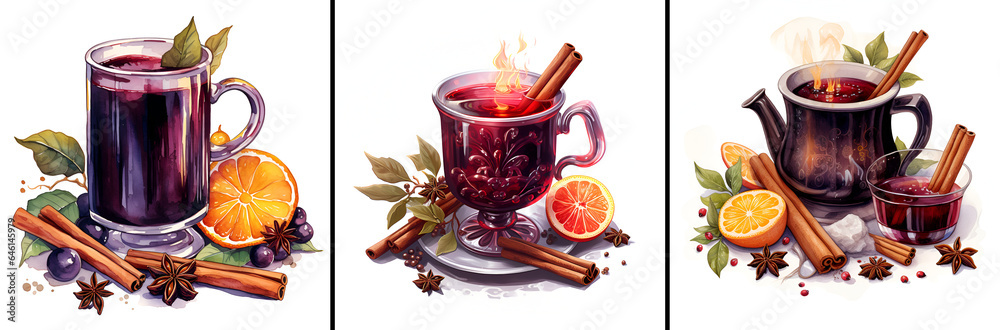 Mulled wine illustration for ads, posters. Warming drink based on dry ...