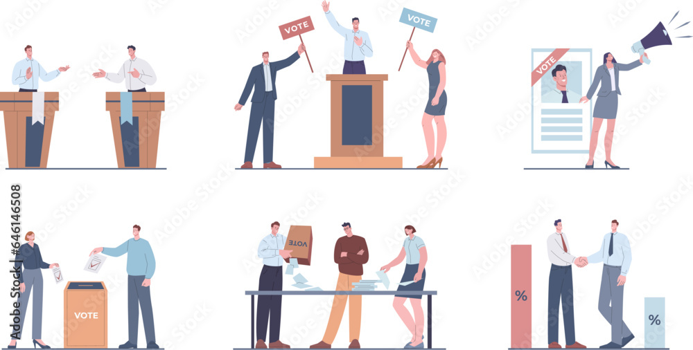 Election characters, politics leader and support. Democratic vote ...