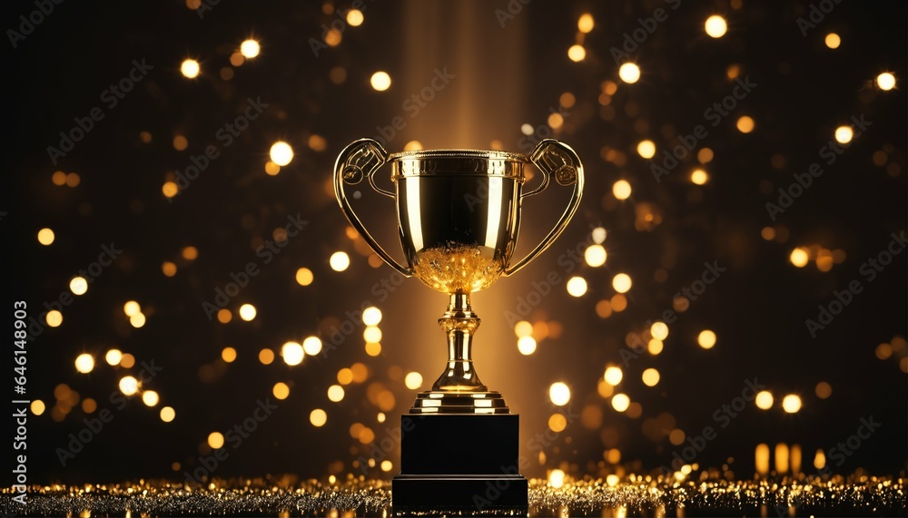 Winner trophy against a backdrop of sparks and a radiant background ...