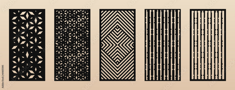 CNC, laser cut vector templates. Modern abstract geometric panels set ...