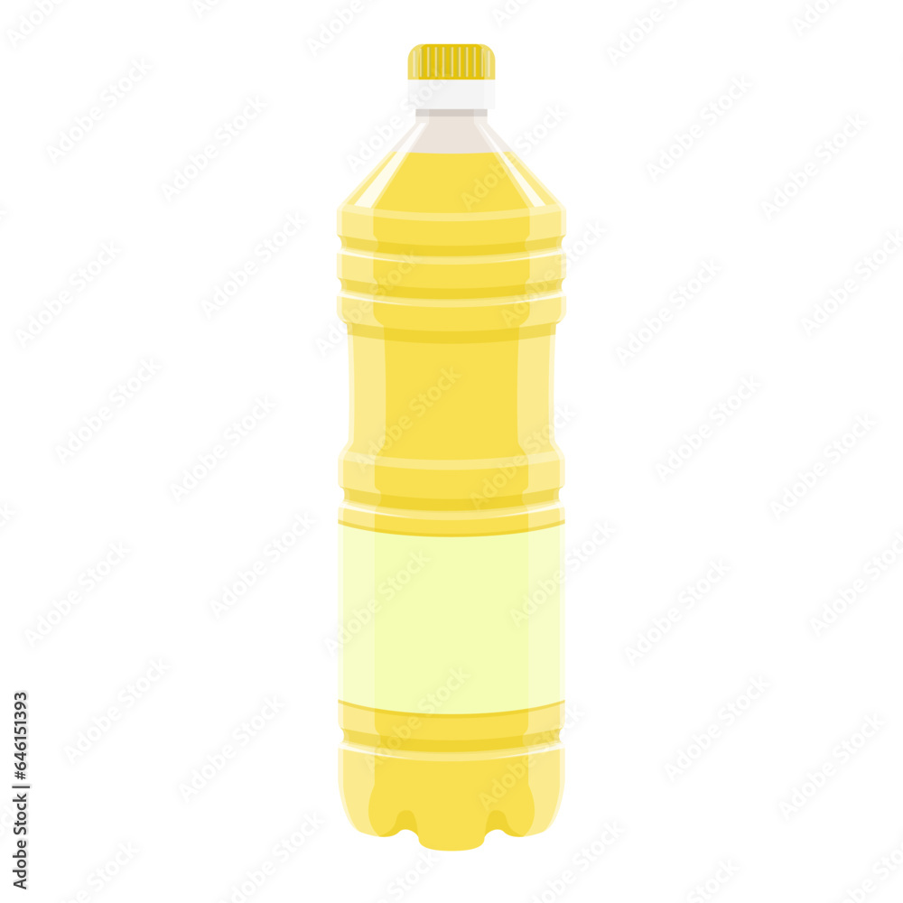 Sunflower oil layout isolated on white. Plastic bottle of yellow color ...
