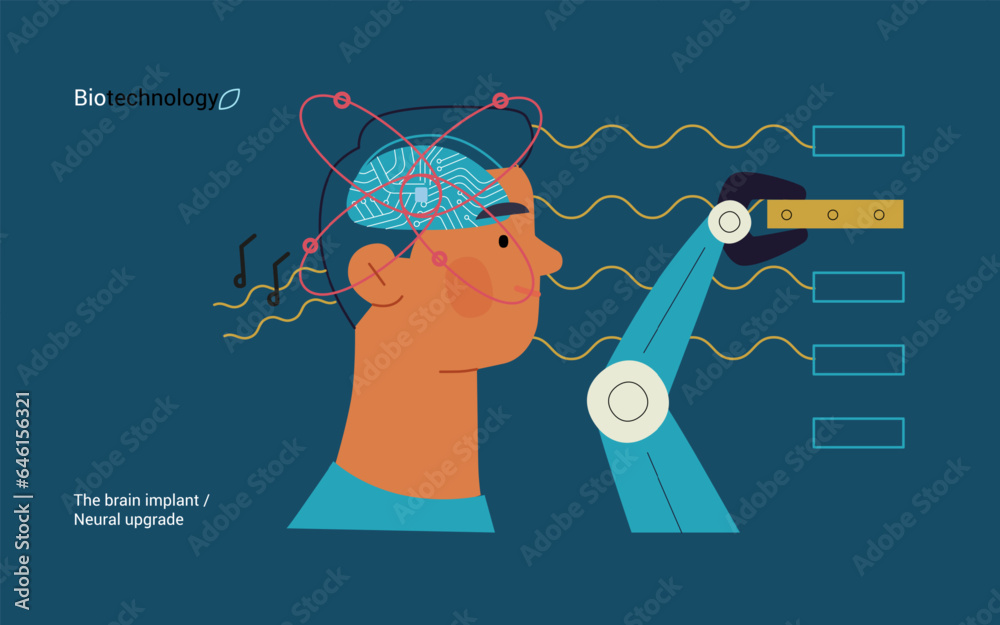 Bio Technology, Brain implant, Neural upgrade -modern flat vector ...