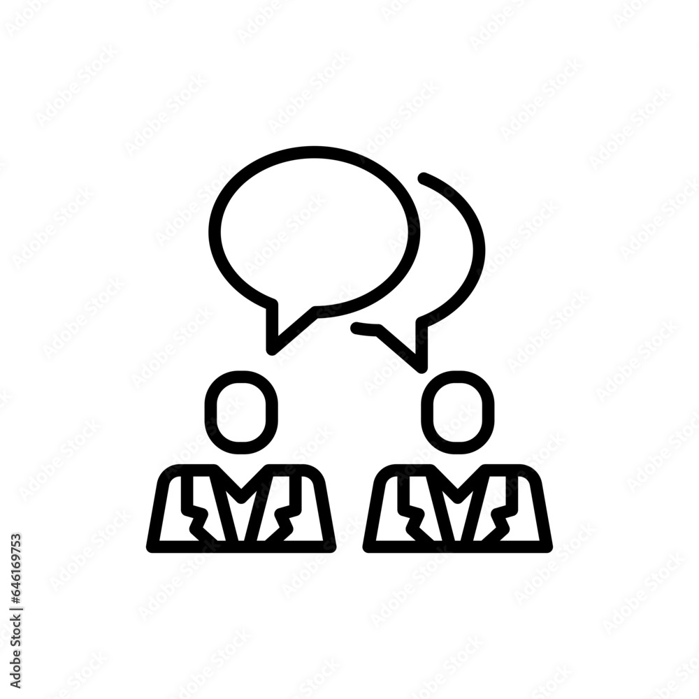 Discussion startup pitch deck icon with black outline style. discussion ...
