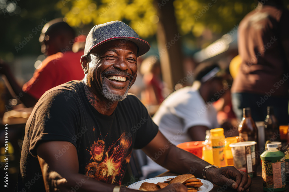 A person captures the laughter and enjoyment of a community picnic ...