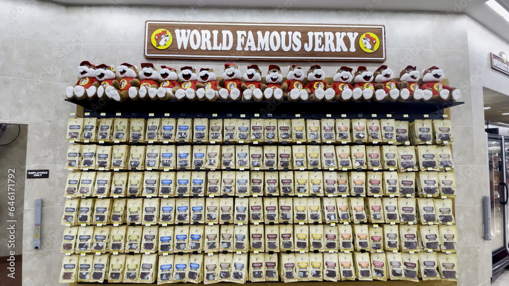Buc-ee's retail store wall of famous beef jerky Stock Photo | Adobe Stock