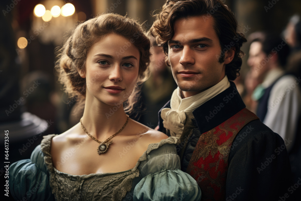 Actors in period costumes during a historical film shoot, depicting the ...